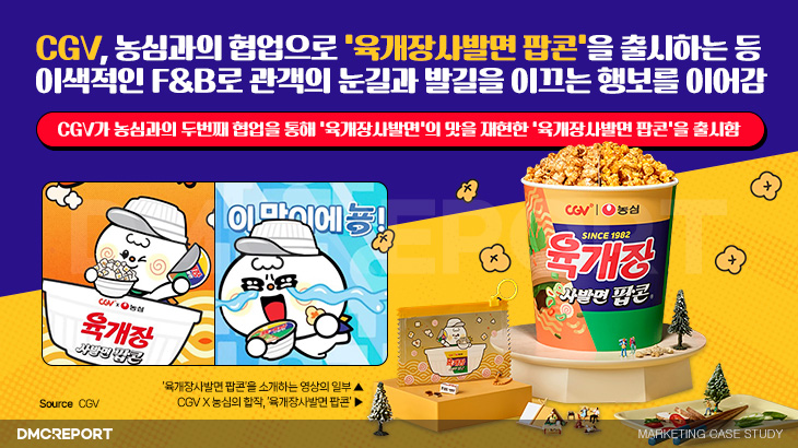 CGV, 농심과의 협업으로 ‘육개장사발면 팝콘’을 출시하는 등 이색적인 F&B로 관람객의 눈길과 발길을 이끄는 행보를 이어감